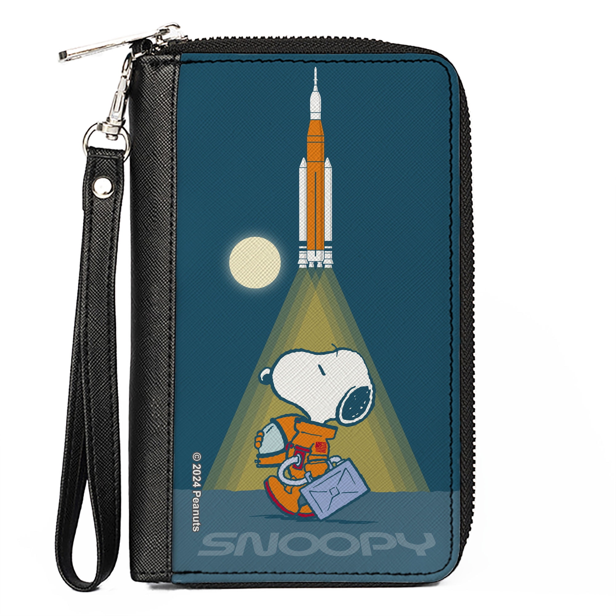 Peanuts Wallet, Zip Around, Peanuts Astronaut Rocket Launch Snoopy Pose Blues, Vegan Leather ...