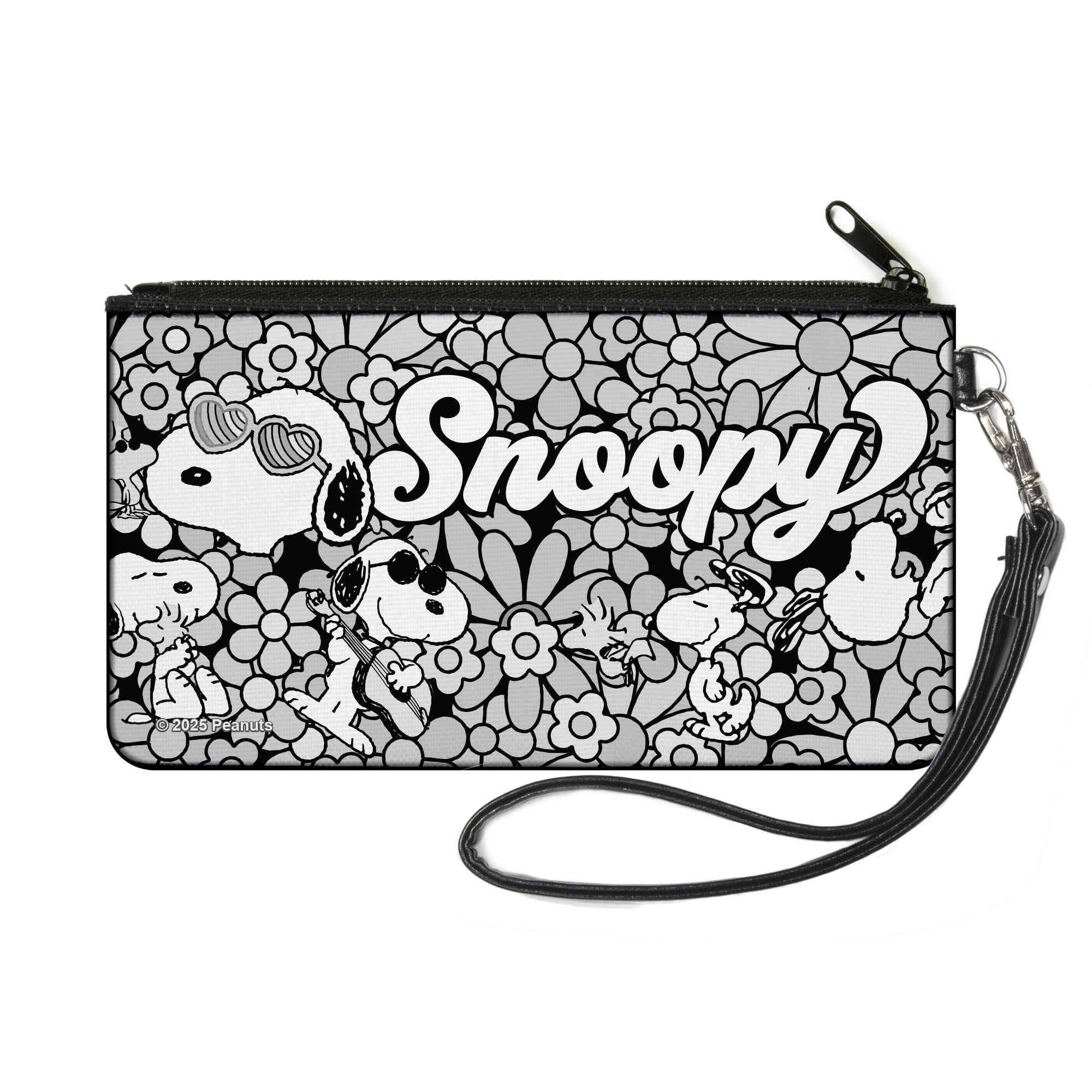 Peanuts Wallet, Zip Pouch, Snoopy Poses and Daisy Flowers Collage Black ...