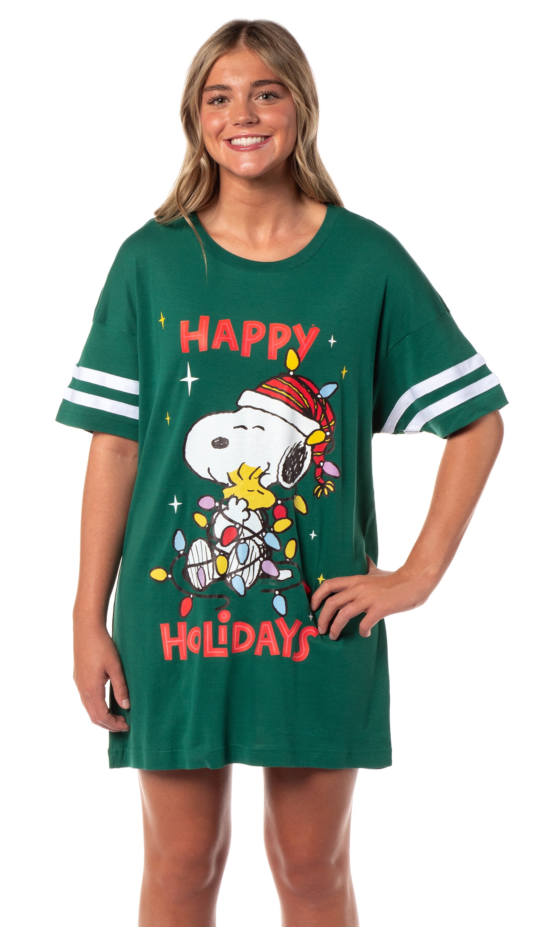 Peanuts Women's Christmas Happy Holidays Snoopy Nightgown Pajama Shirt ...