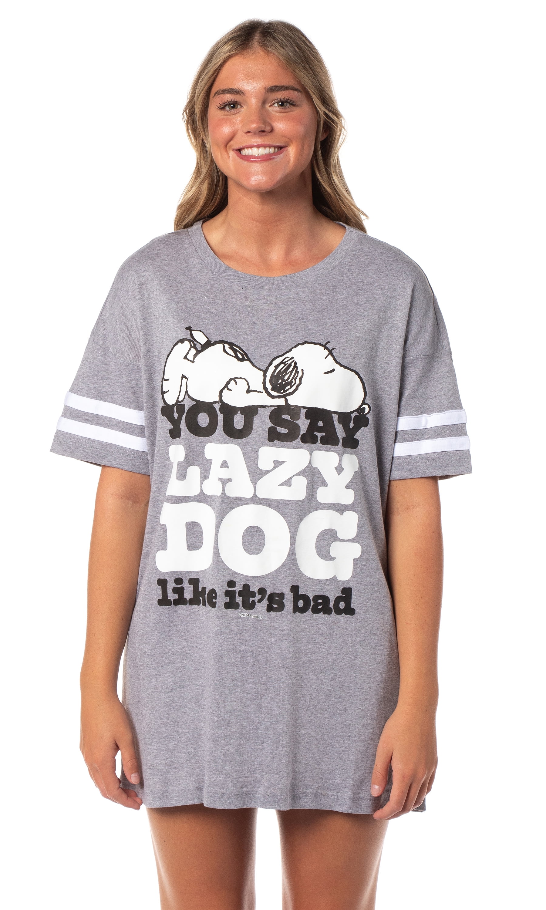 Peanuts Women's Lazy Dog Snoopy Nightgown Pajama Shirt Dress For Adults ...