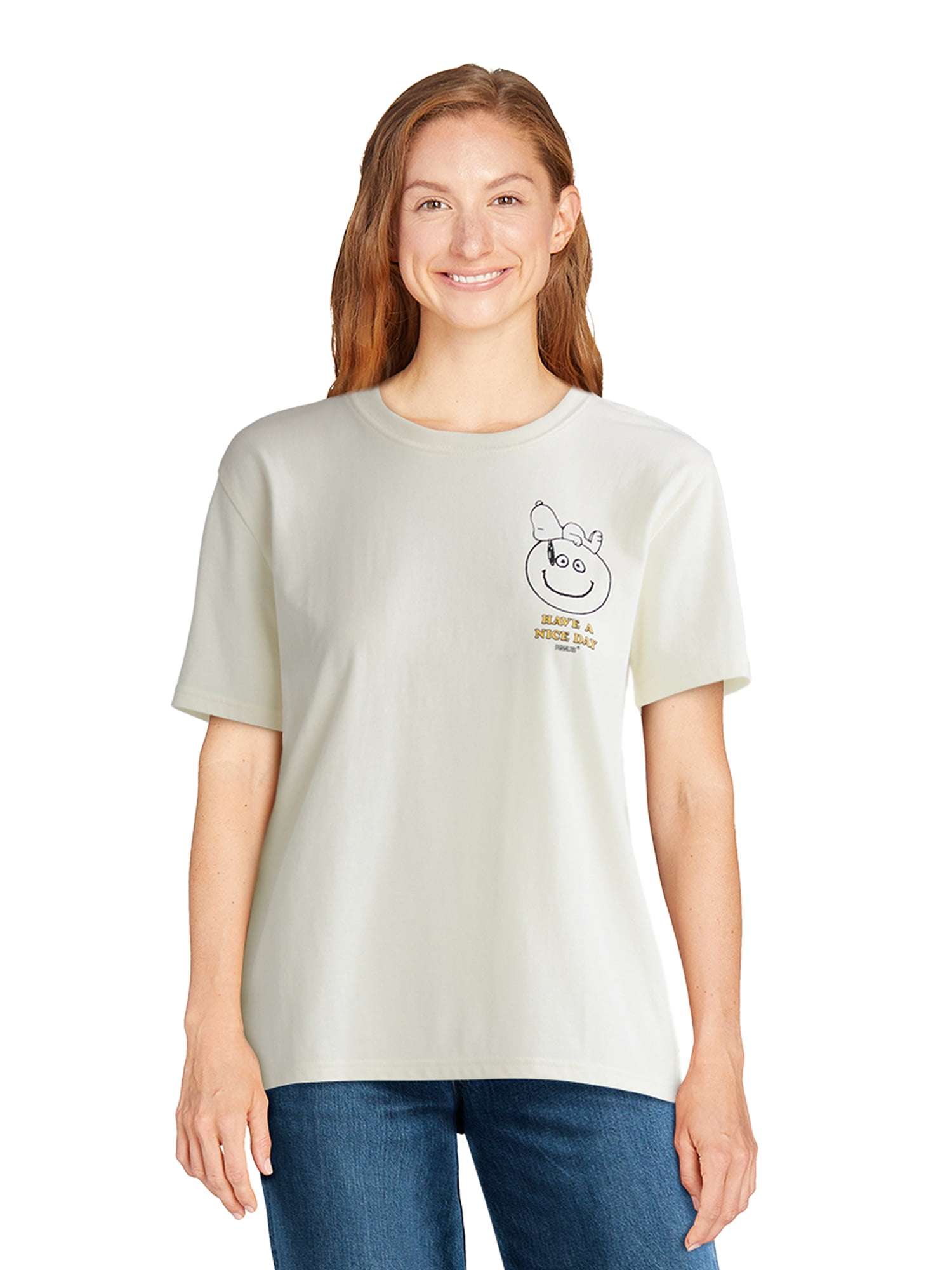 Peanuts Women’s Snoopy Front Back Graphic Tee with Short Sleeves, Sizes ...