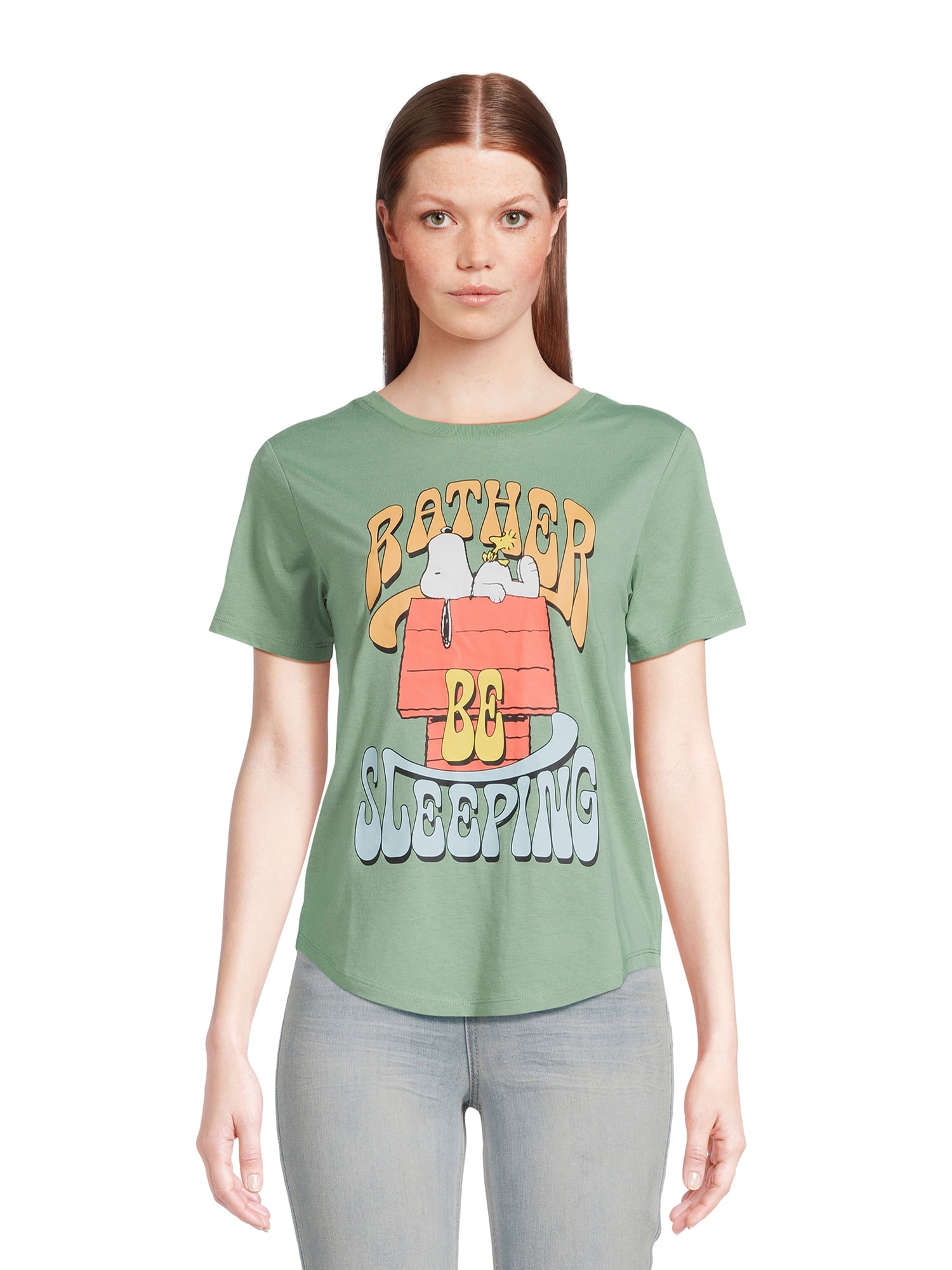 LICENSE Peanuts Snoopy Graphic Juniors T-Shirt, Cotton Blend, Relaxed ...