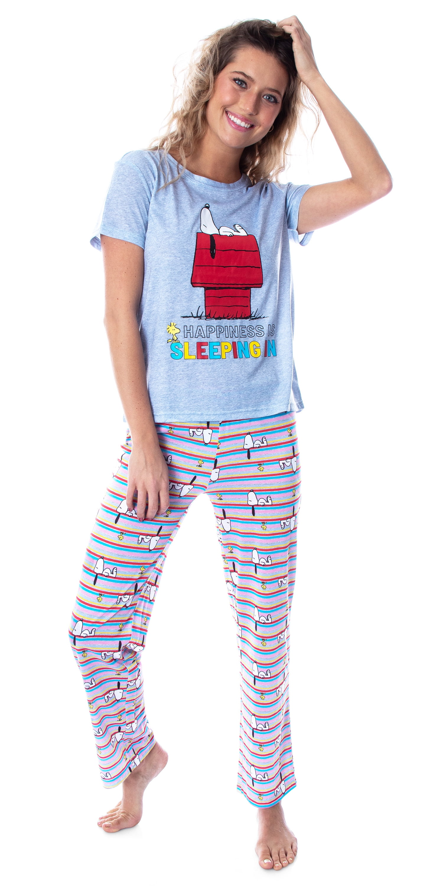 Peanuts Women's Snoopy Happiness is Sleeping In 2 Piece Adult Pajama ...