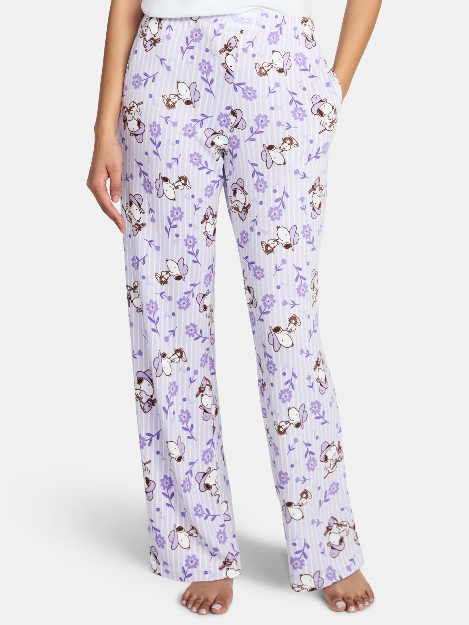 Peanuts Women’s Snoopy Print Hacci Knit Wide Leg Sleep Pants, Sizes XS ...