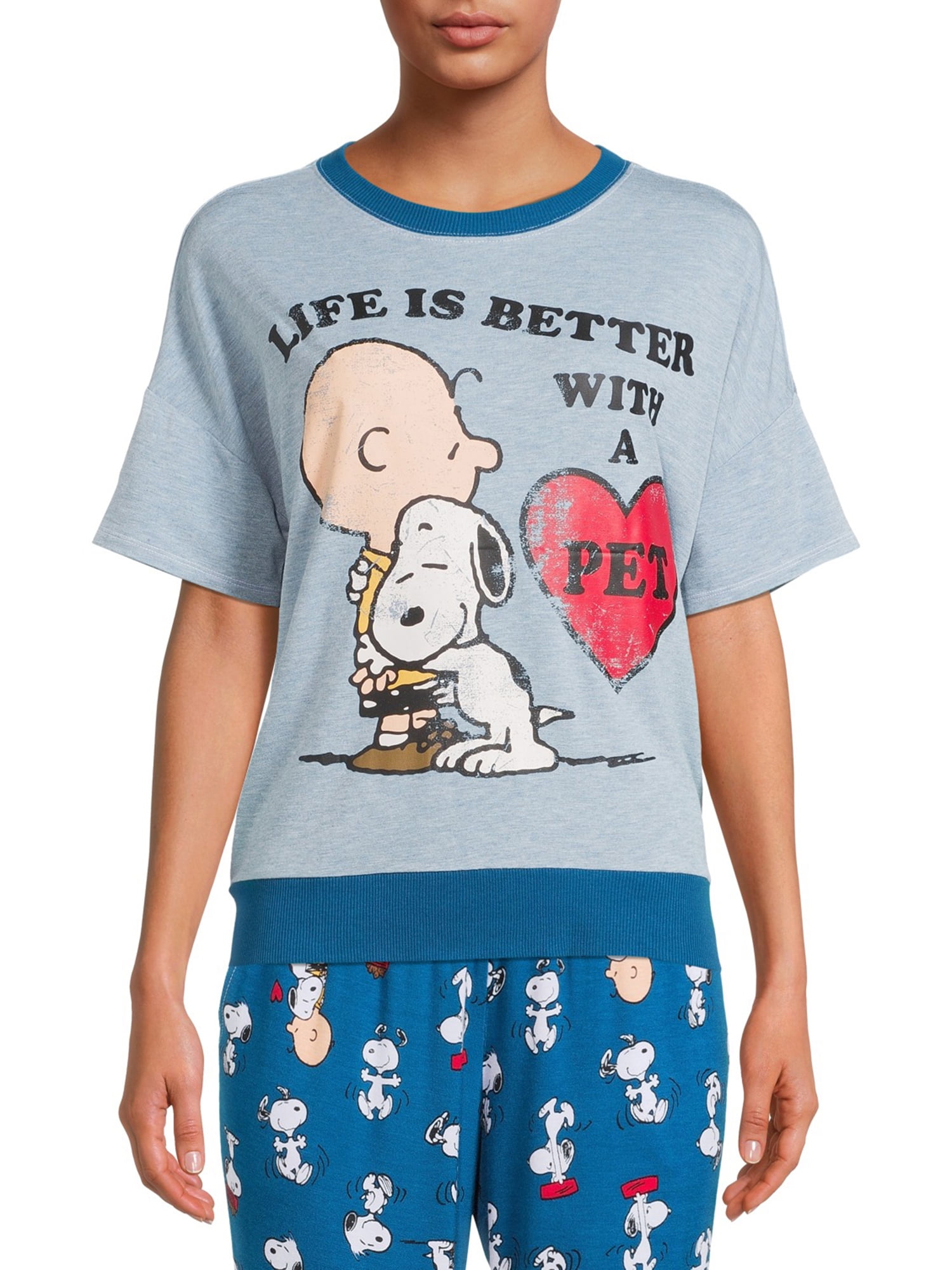 Peanuts Women’s Snoopy Short Sleeve Sleep Top - Walmart.com