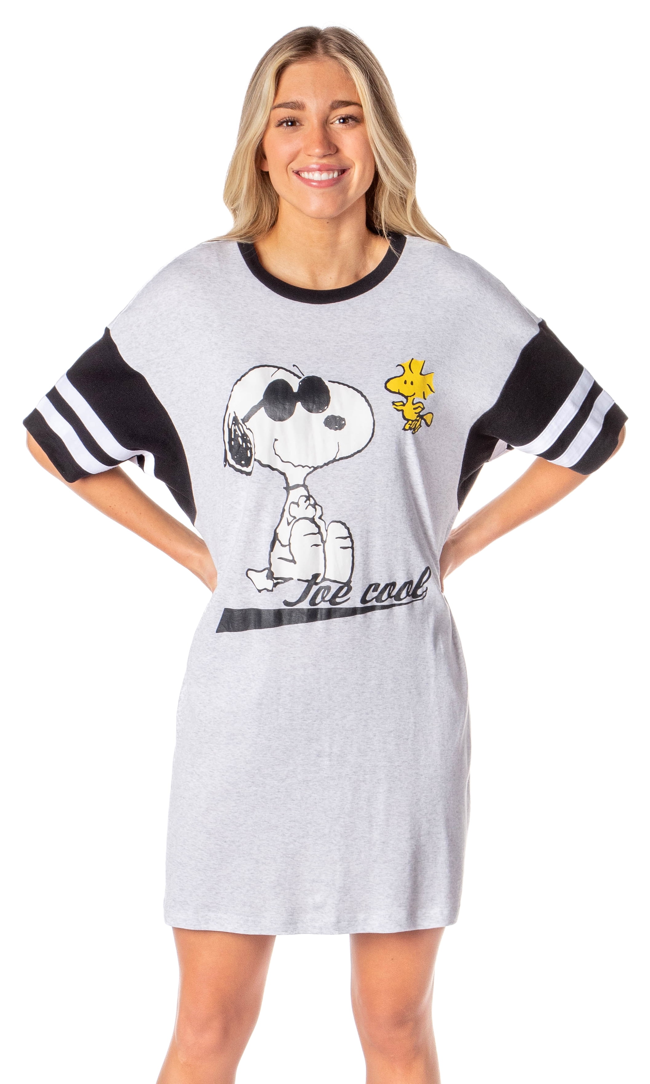 Peanuts Womens' Joe Cool Snoopy Woodstock Nightgown Pajama Shirt Dress ...