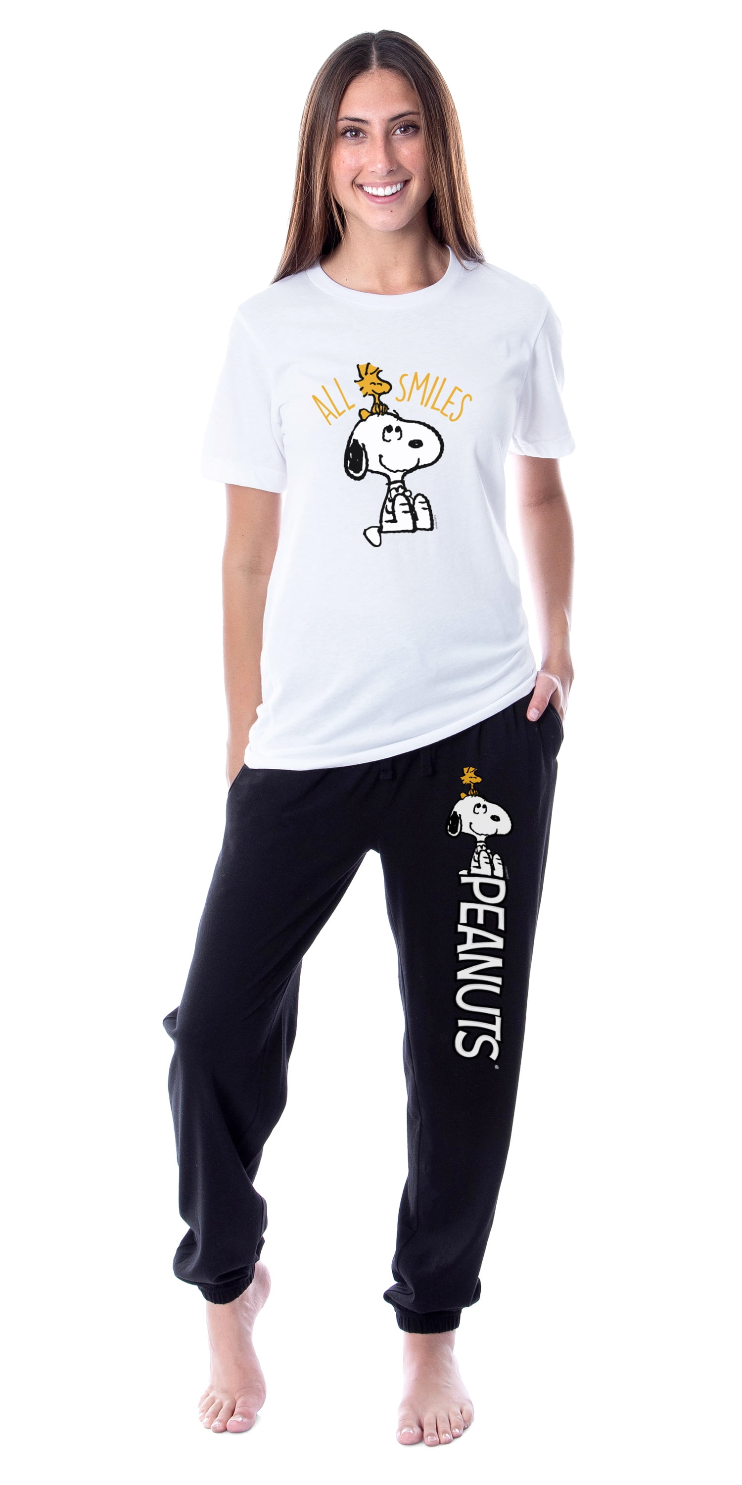 Peanuts Womens' Snoopy Woodstock All Smiles Sleep Jogger Pajama Set ...