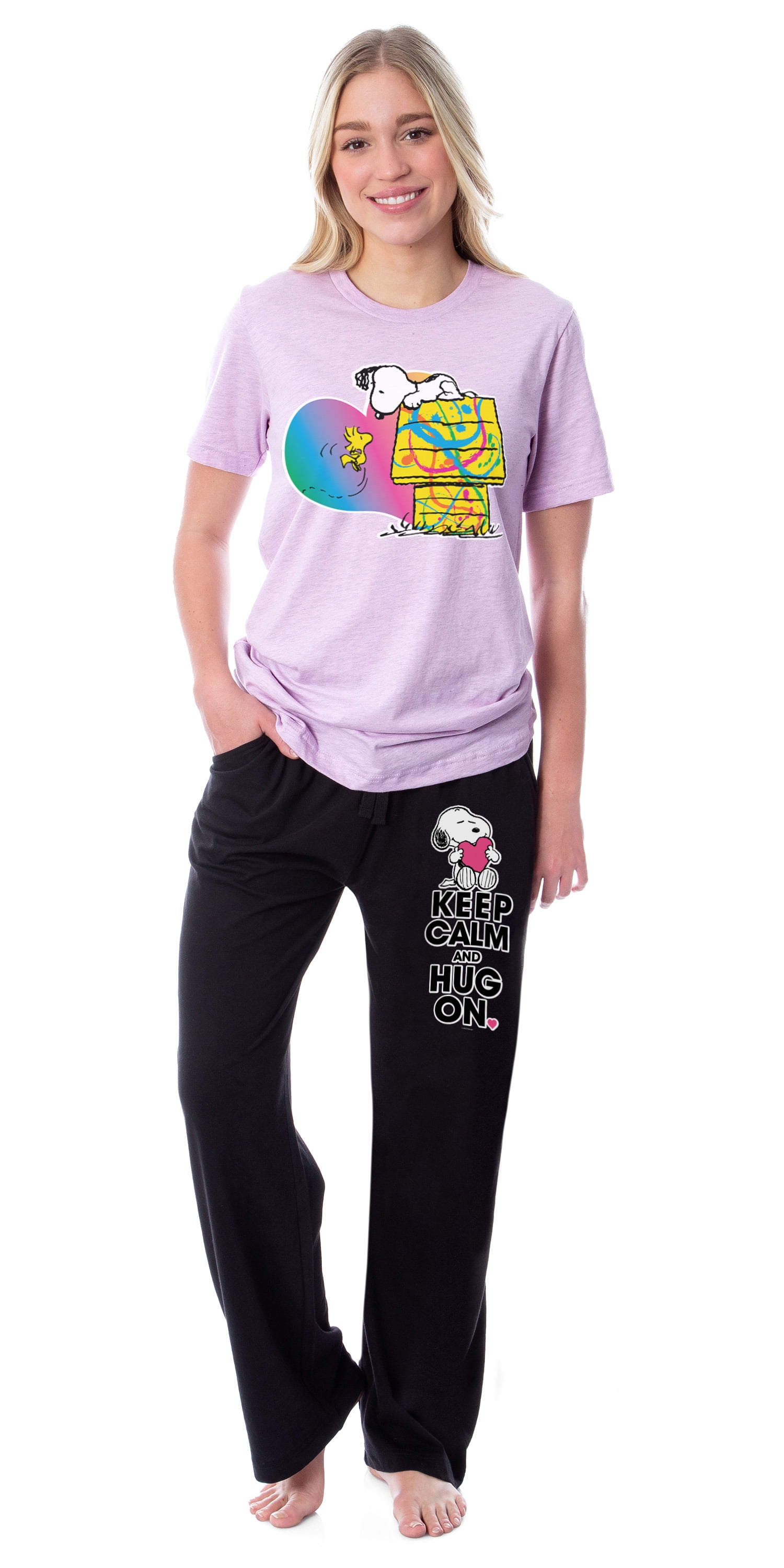 Peanuts Womens' Snoopy Woodstock Keep Calm Hug On Sleep Pajama Set ...