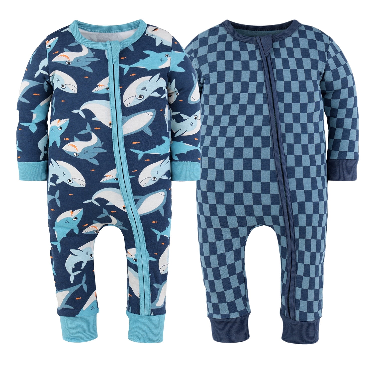 The Peanutshell Sharks Baby Pajamas, Footless Baby Sleepers, Navy-Teal ...
