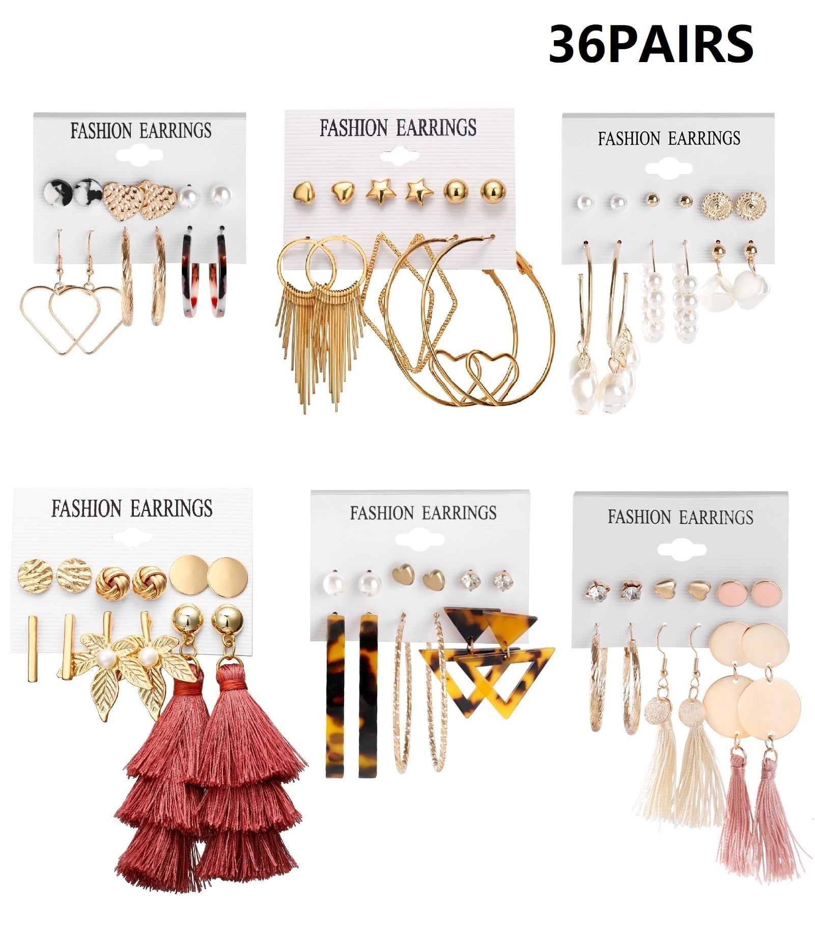 Peaoy 36 Pairs Fashion Acrylic Tassel Dangle Pearl Stud Earrings Pack for Women and Girls Walmart