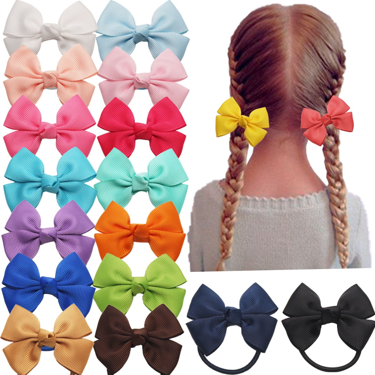 Peaoy 40PCS Baby Hair Ties with Bows for Infants Toddler Girls ...