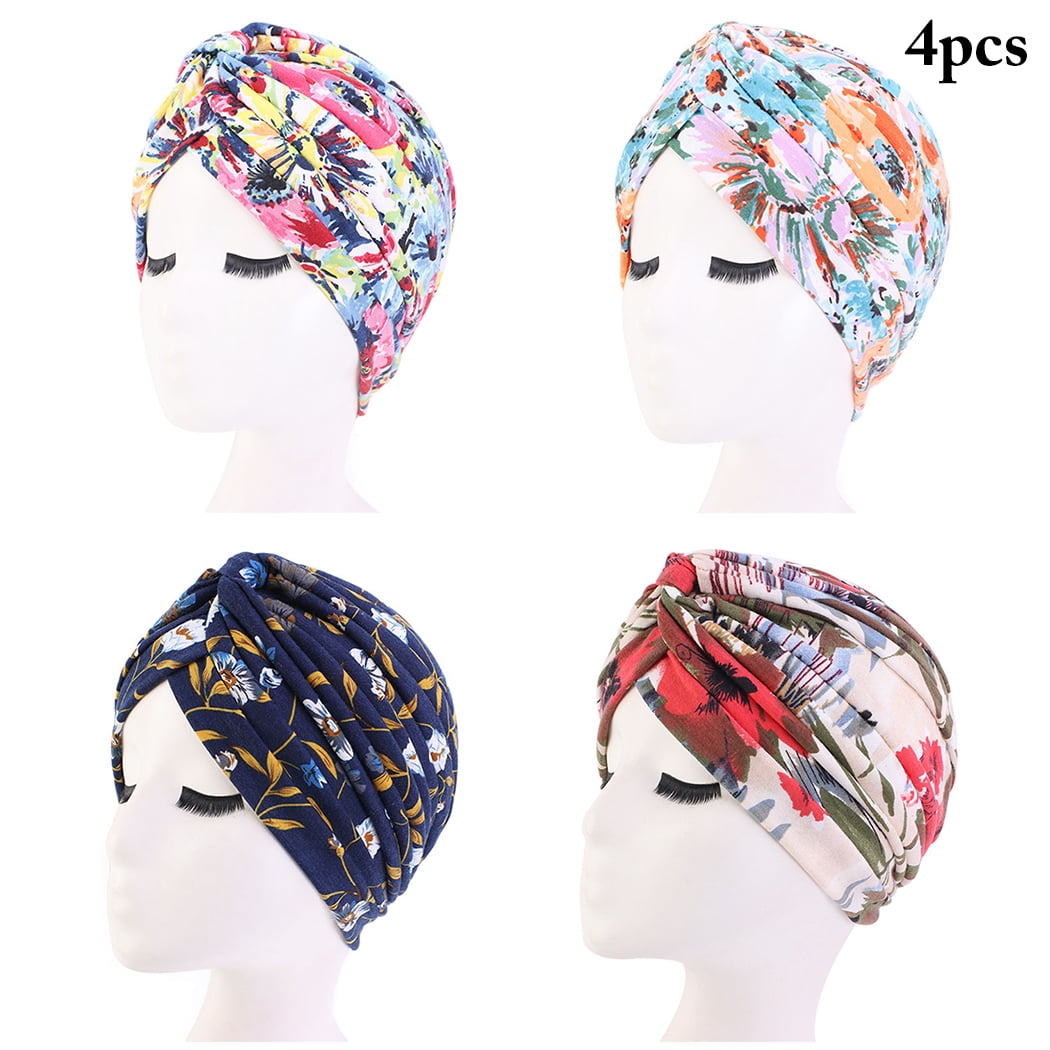 Peaoy 4PCS Turbans for Women Pre-Tied Elastic Turban Hat Cancer Chemo ...