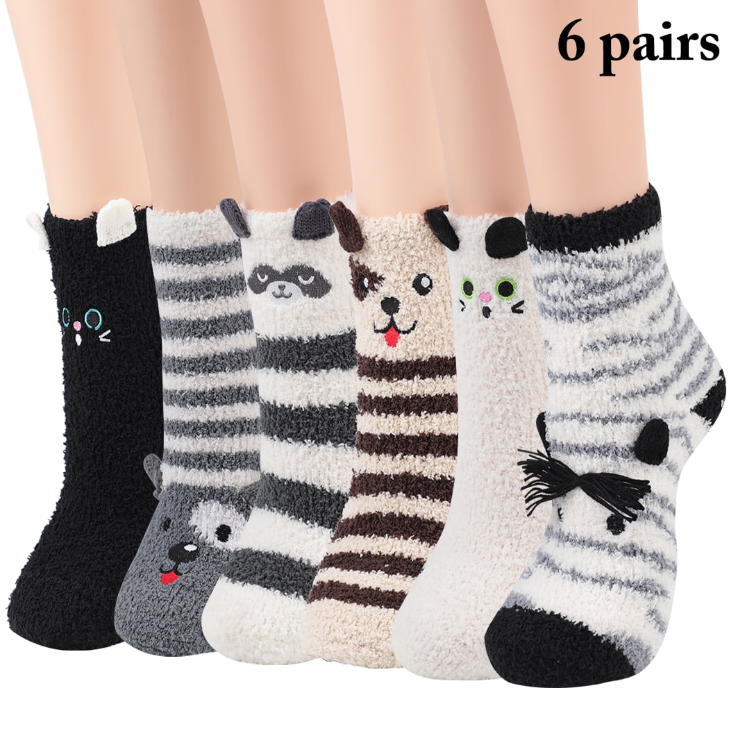 Peaoy 6 Pairs Cozy Fuzzy Slipper Socks for Women and Girls, Cute Animal ...