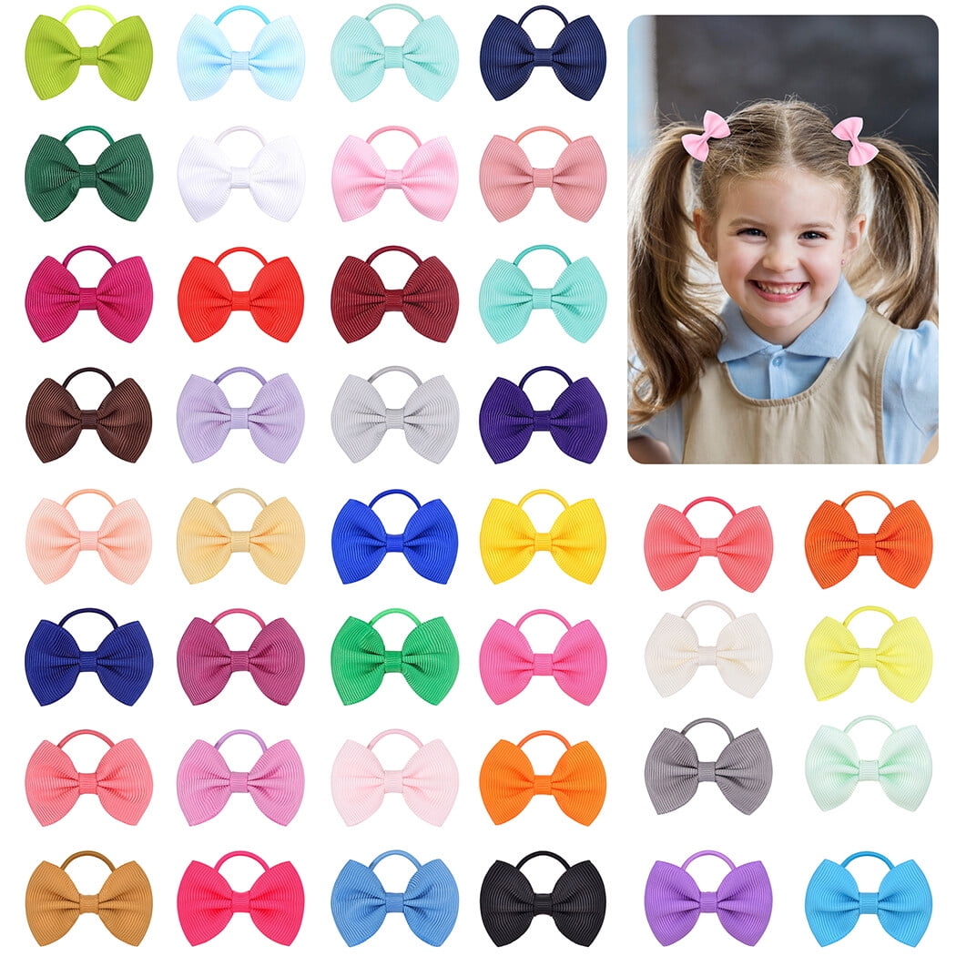 Peaoy Baby Hair Ties, 80PCS Elastic Ponytail Holders with Bows, Mini 2 ...