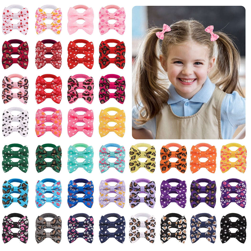 Peaoy 80PCS Colorful Baby Hair Ties with Bows, Elastic Rubber Bands ...