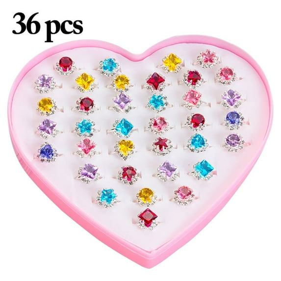 Peaoy 36PCS Cute Cartoon Rhinestone Adjustable Jewelry Rings Set for ...