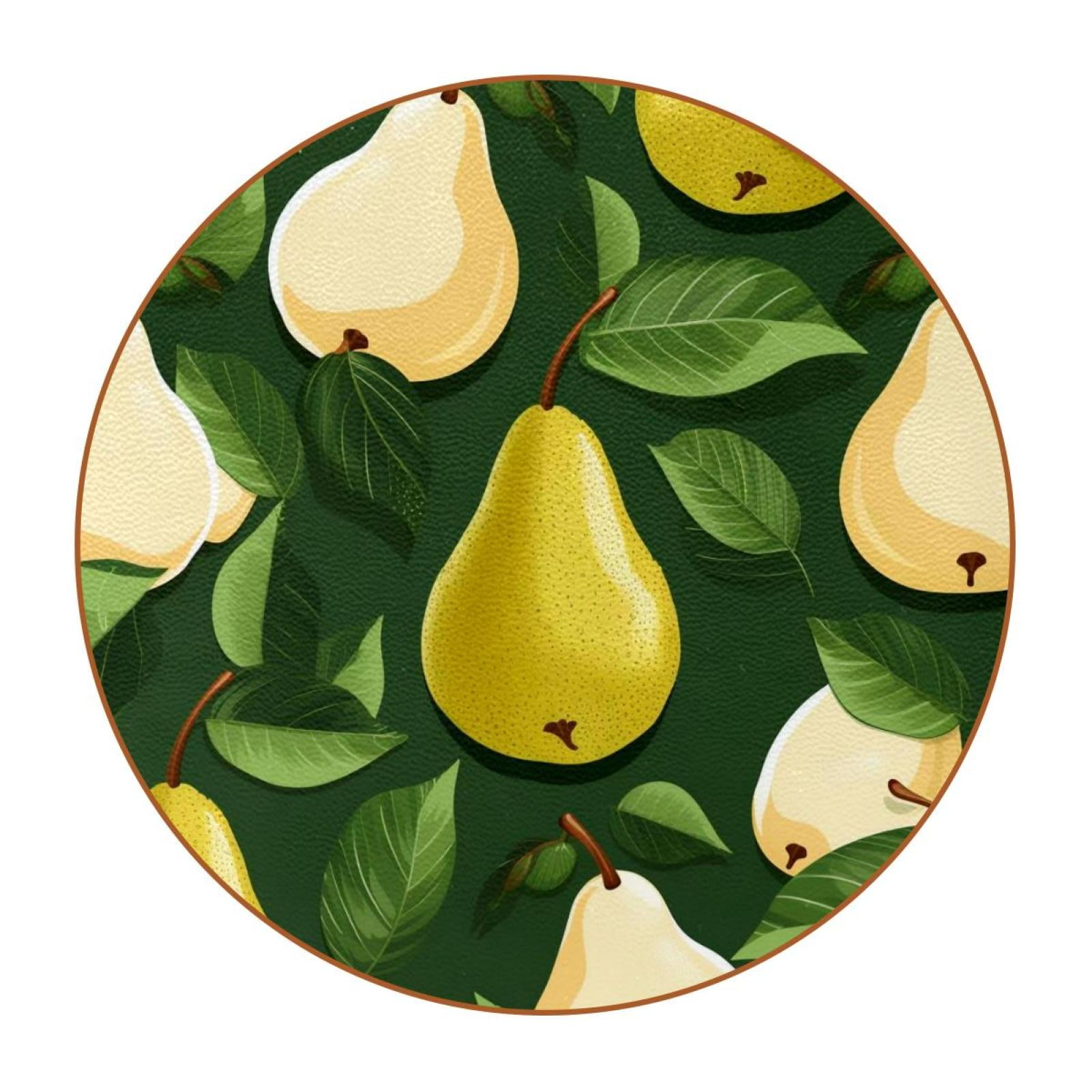 Pear 6PCS Round Microfiber Leather Table Coasters Set, 11x11 cm/4.3x4.3 ...
