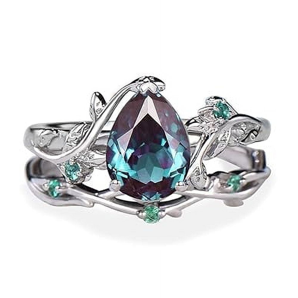 Pear Alexandrite Engagement Ring Sets Vintage Unique Cluster 925 ...