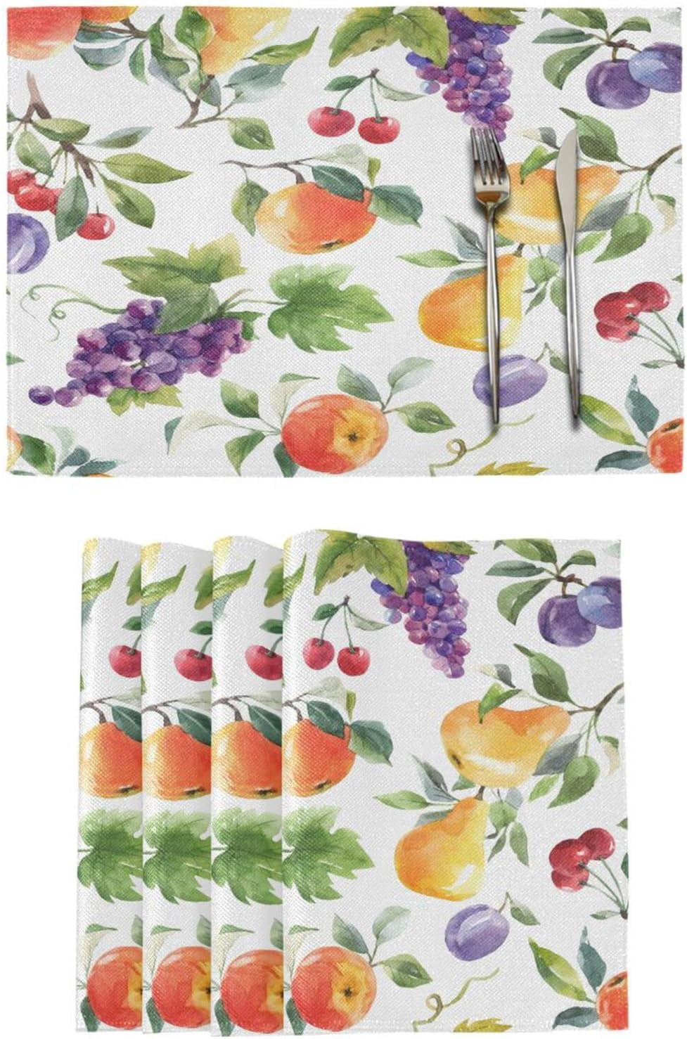 Pear Apple Grape Plum Placemats Set of 4 Summer Fruits Place Mats ...