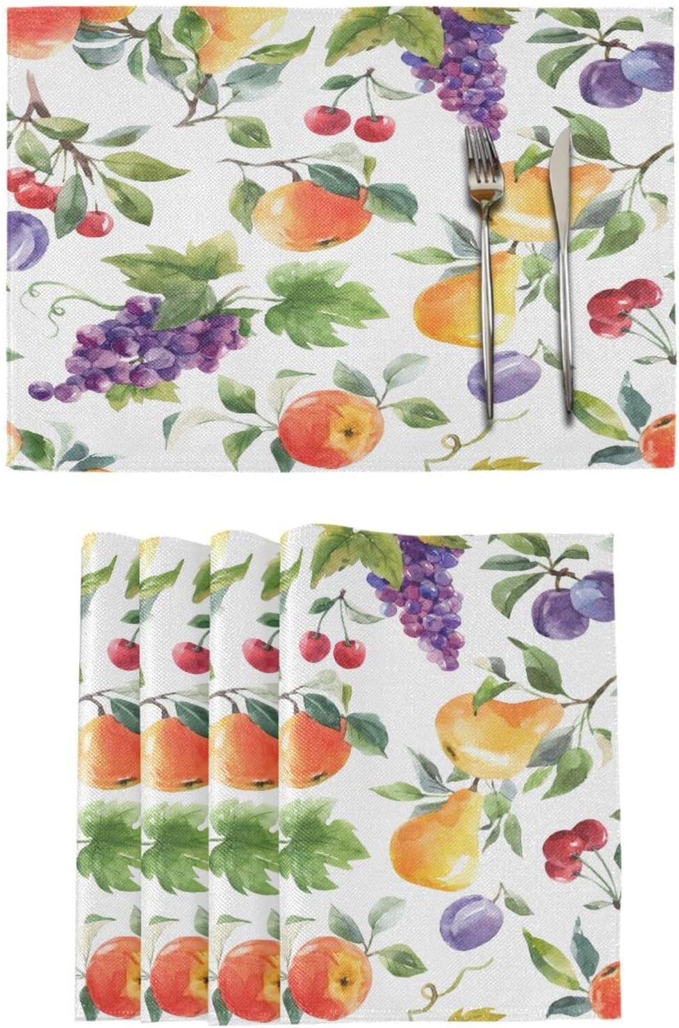 Pear Apple Grape Plum Placemats Set of 6 Summer Fruits Place Mats ...