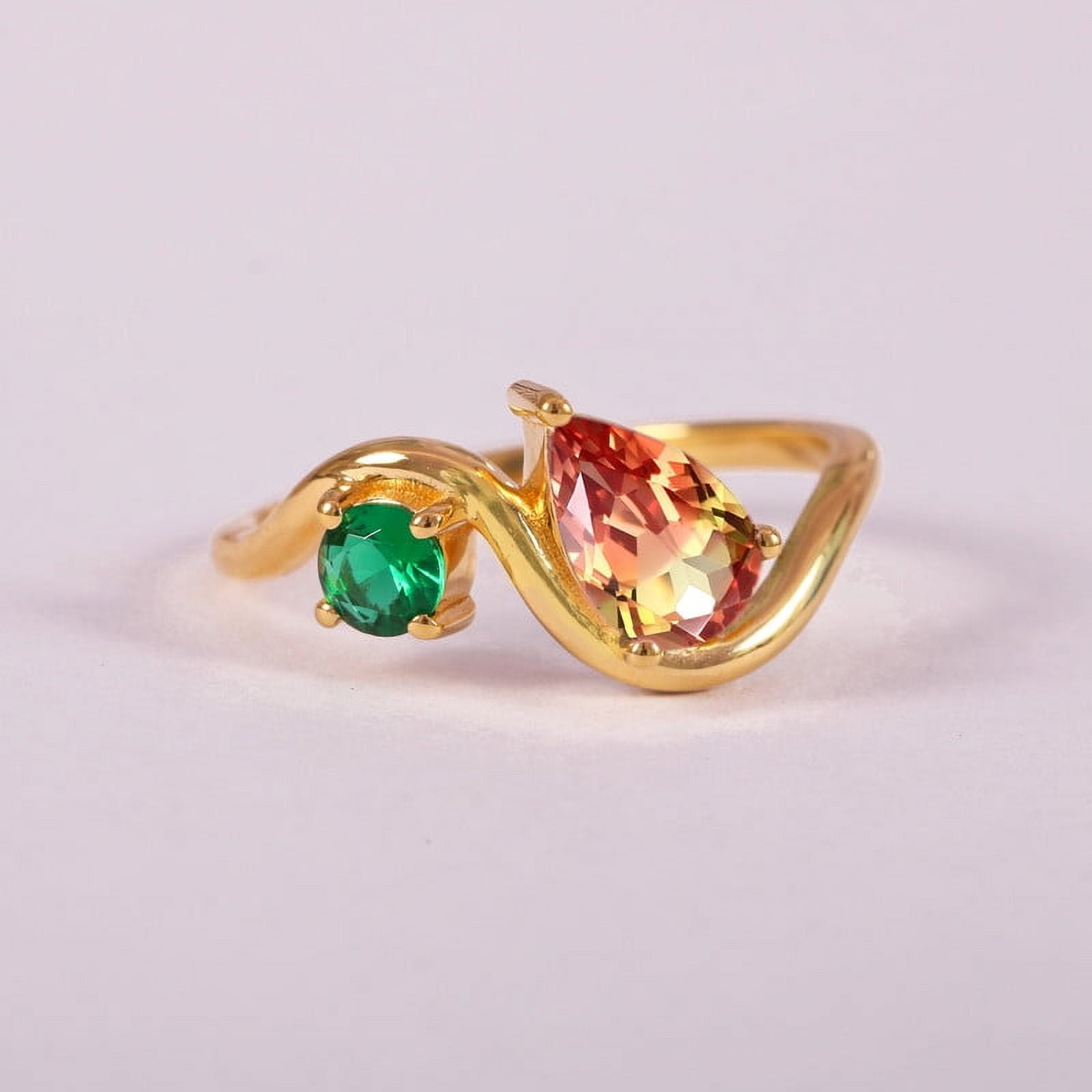 Pear Ceylon Bicolor Sapphire And Emerald Curve Ring, Toi It Moi Ring, Cluster Wedding Handmade ...