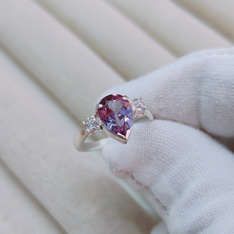 Pear Cut Alexandrite Ring Astrological June Birthstone Ring 925 ...