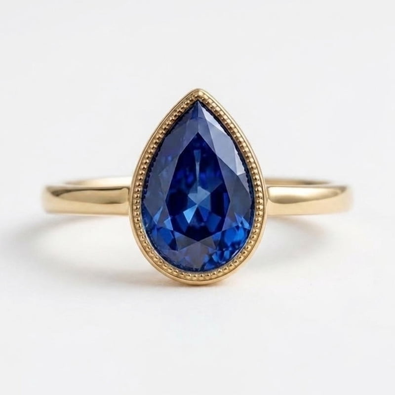 Pear Cut Blue Sapphire Ring, Milgrain Solitaire Ring, Anniversary Ring ...