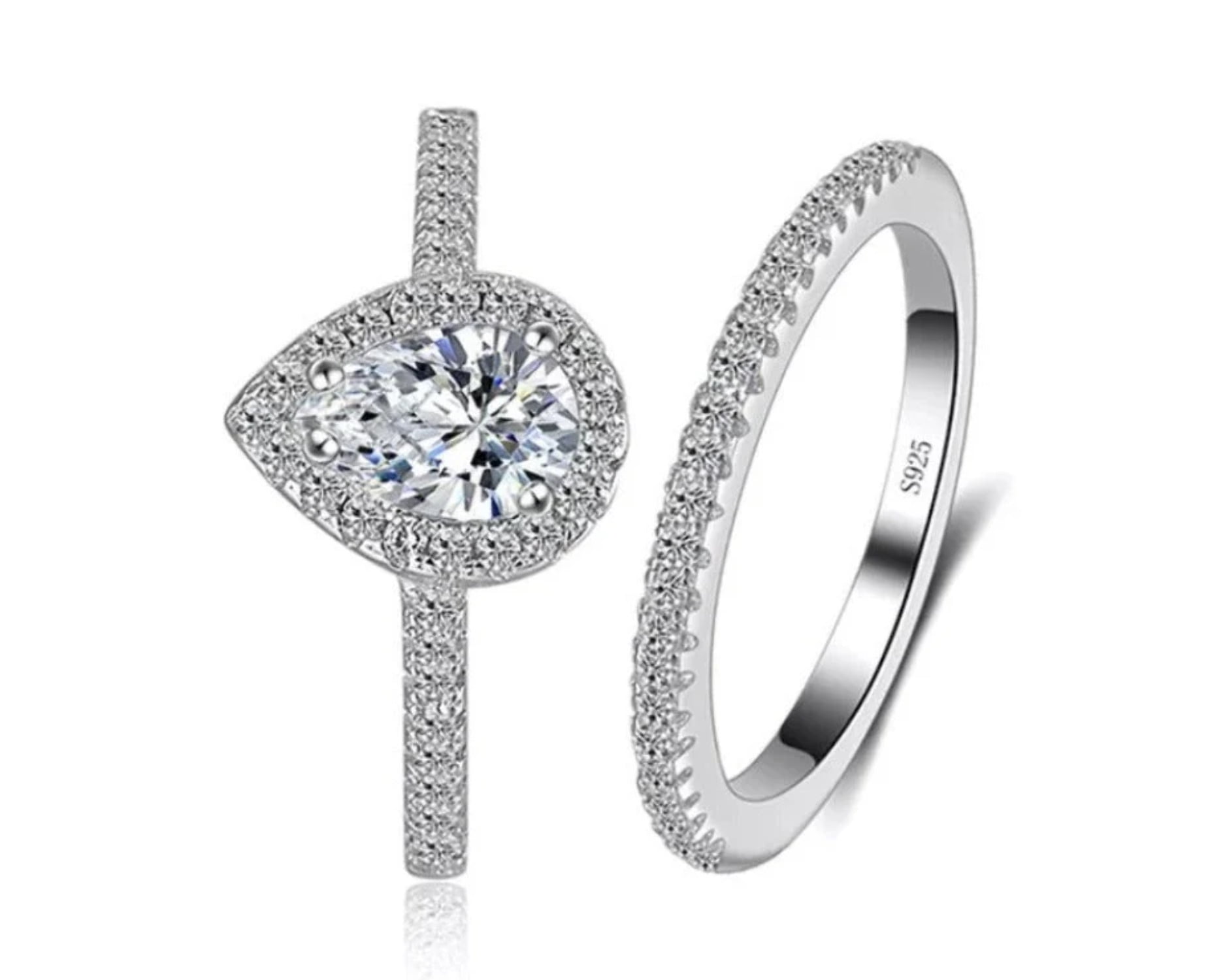 Pear Cut Cubic Zirconia Halo Engagement and Wedding Ring Set - Walmart.com
