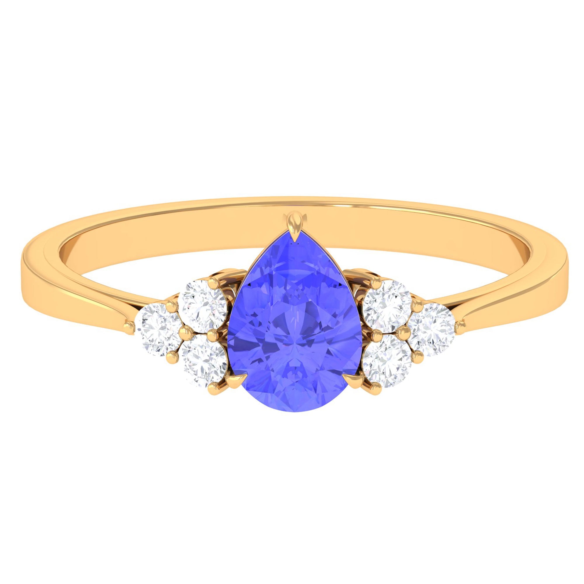 Pear Cut Tanzanite Solitaire Ring with Diamond Accent (1.25 CT, AAA ...