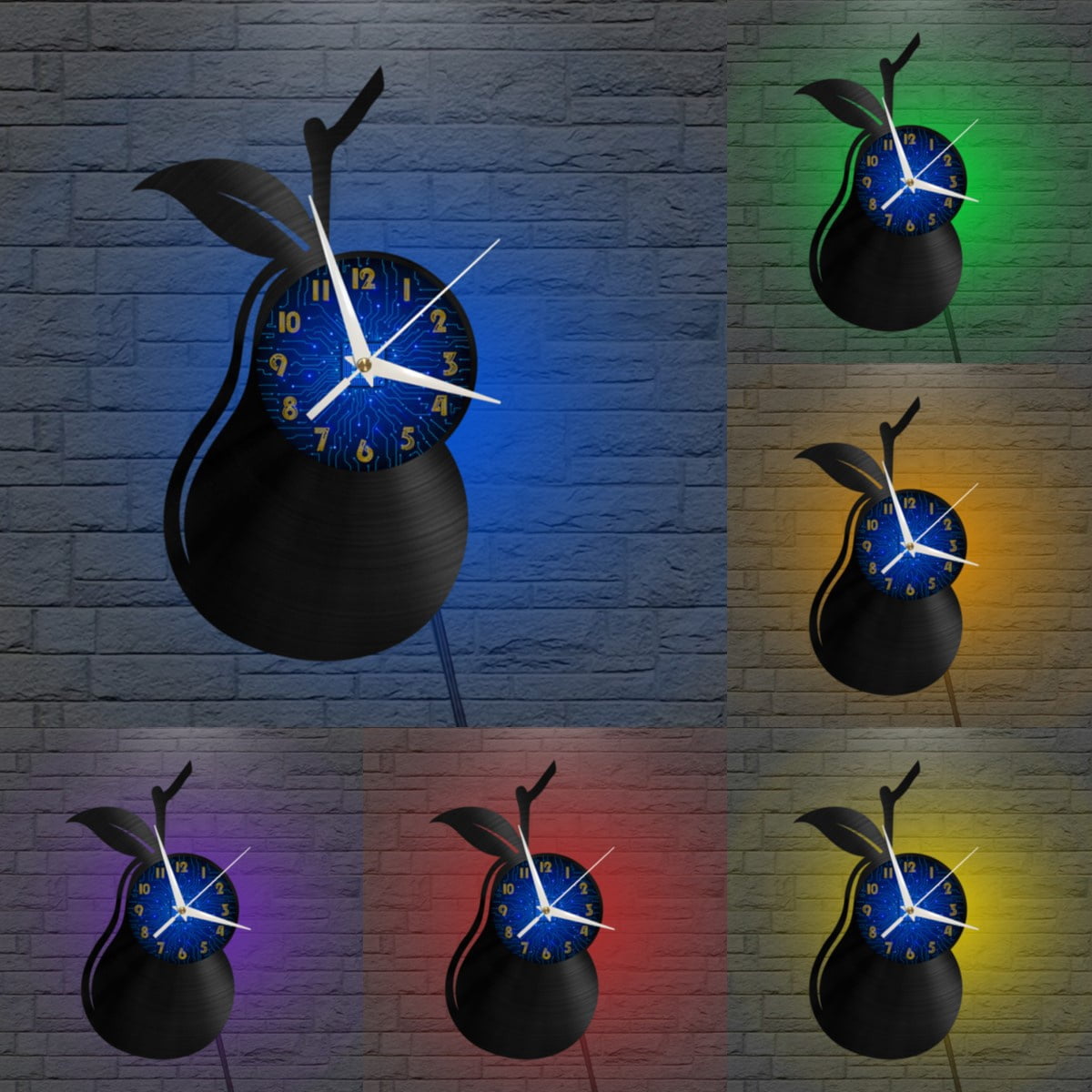 Pear Decoration Vinyl Wall Clock, Vinyl Record Clock Wall Art Silent ...