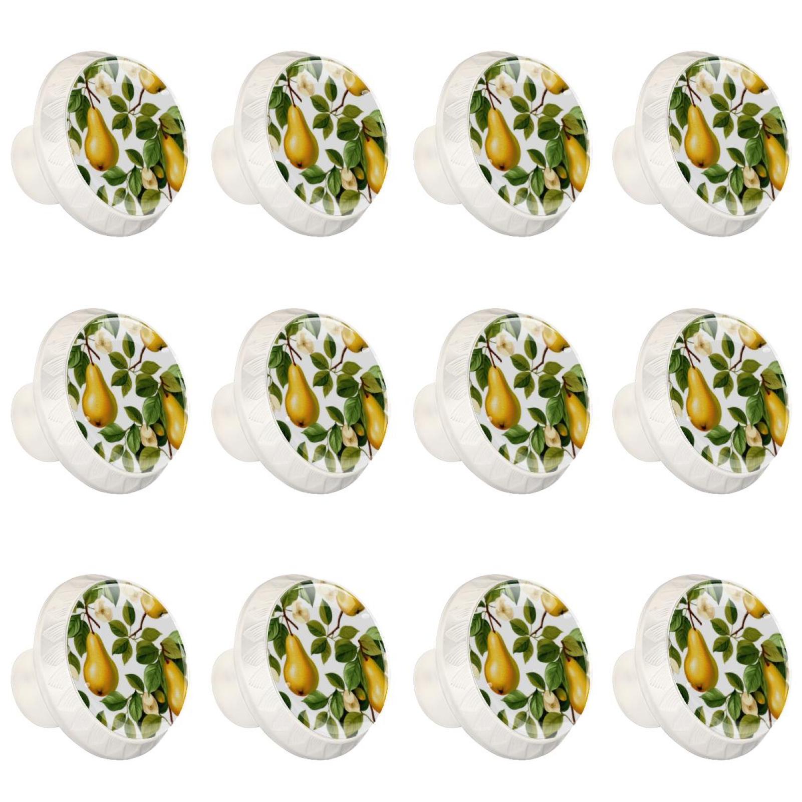 Pear Fruits 12 Pcs White Round Drawer Pulls with Screws,ABS and Glass ...