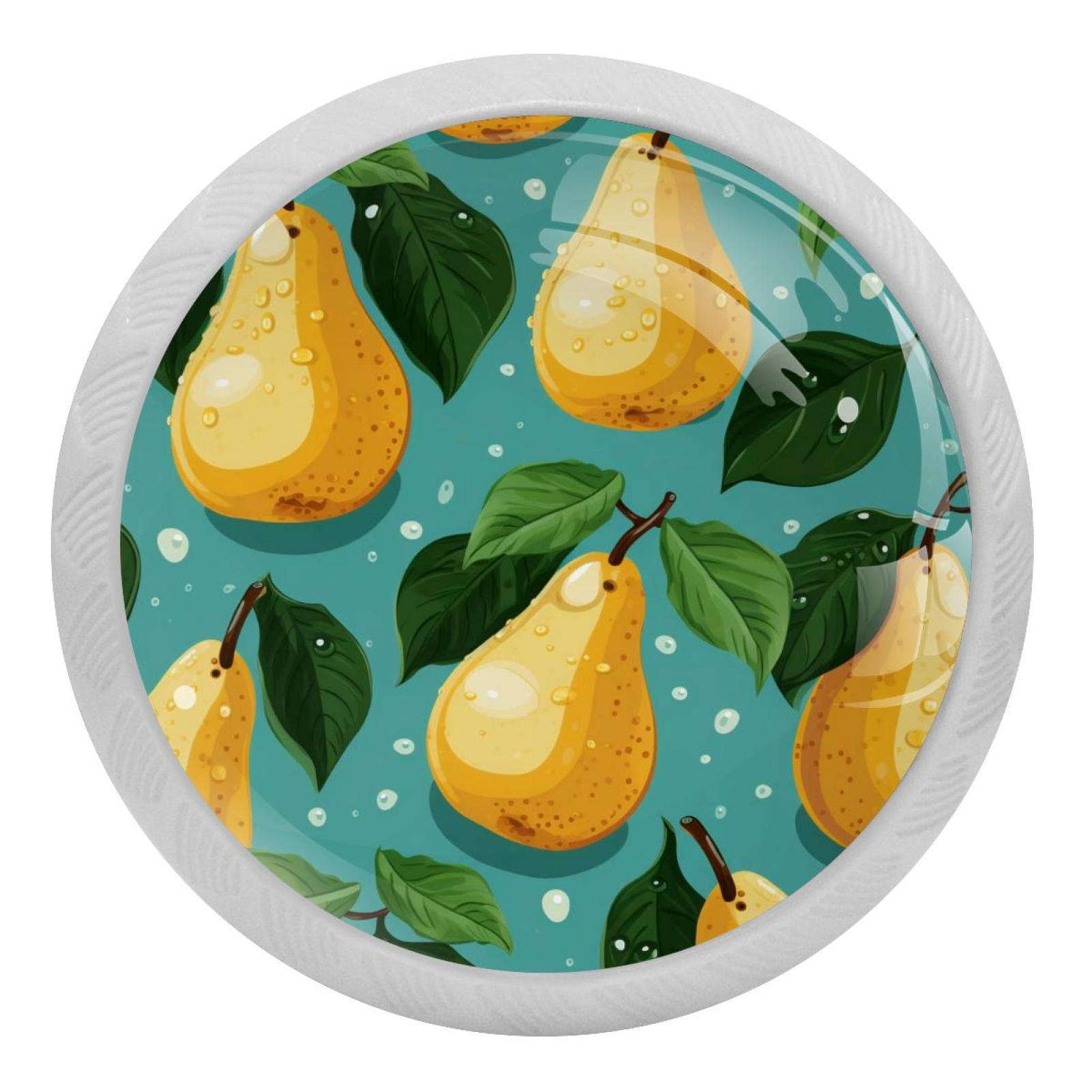 Pear Fruits Pattern 4PCS Cabinet Knobs Pulls Fluorescent Drawer Handle ...