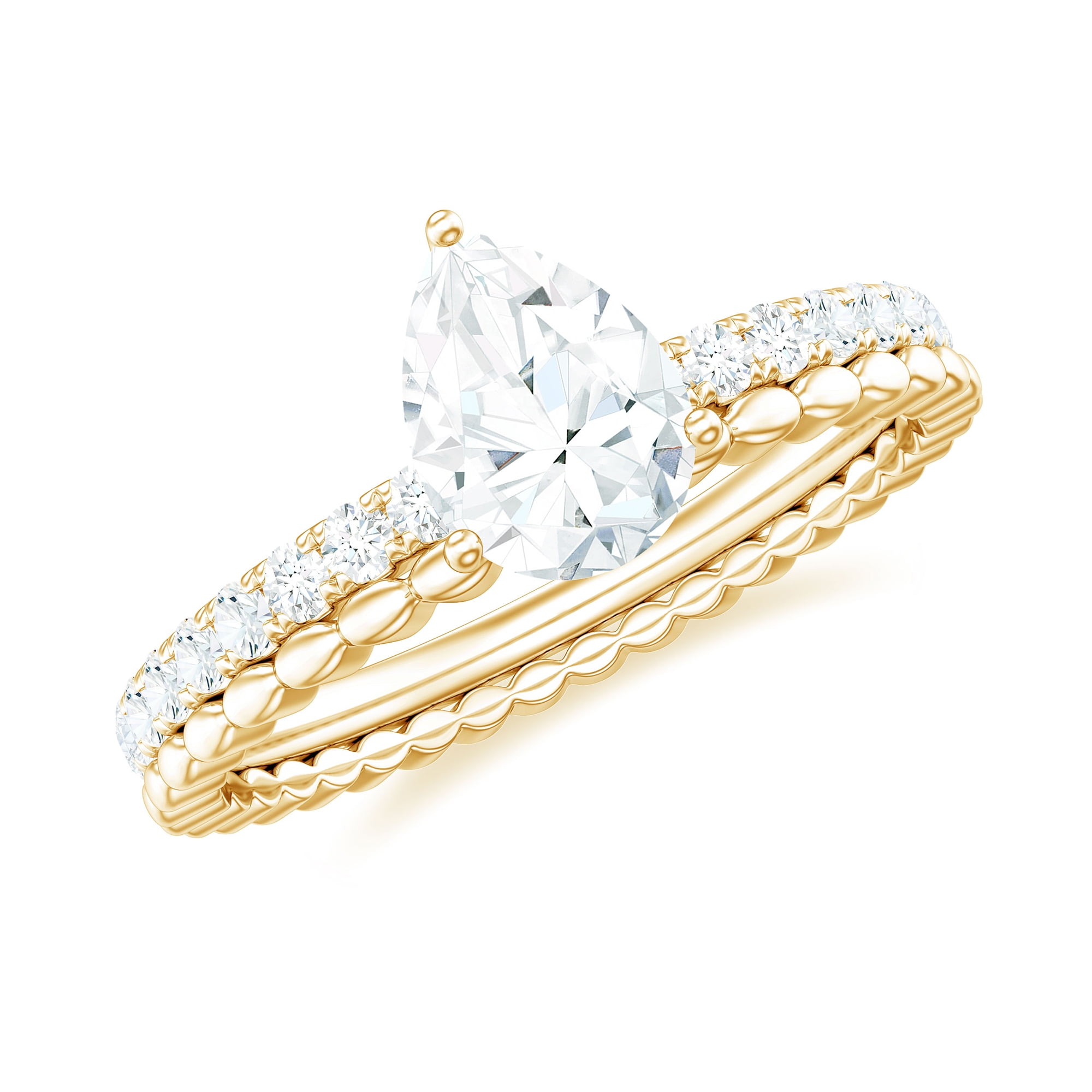 Pear Moissanite Solitaire Engagement Ring with Side Stones (5X7 mm, D-VS1 Quality), 10K Yellow ...