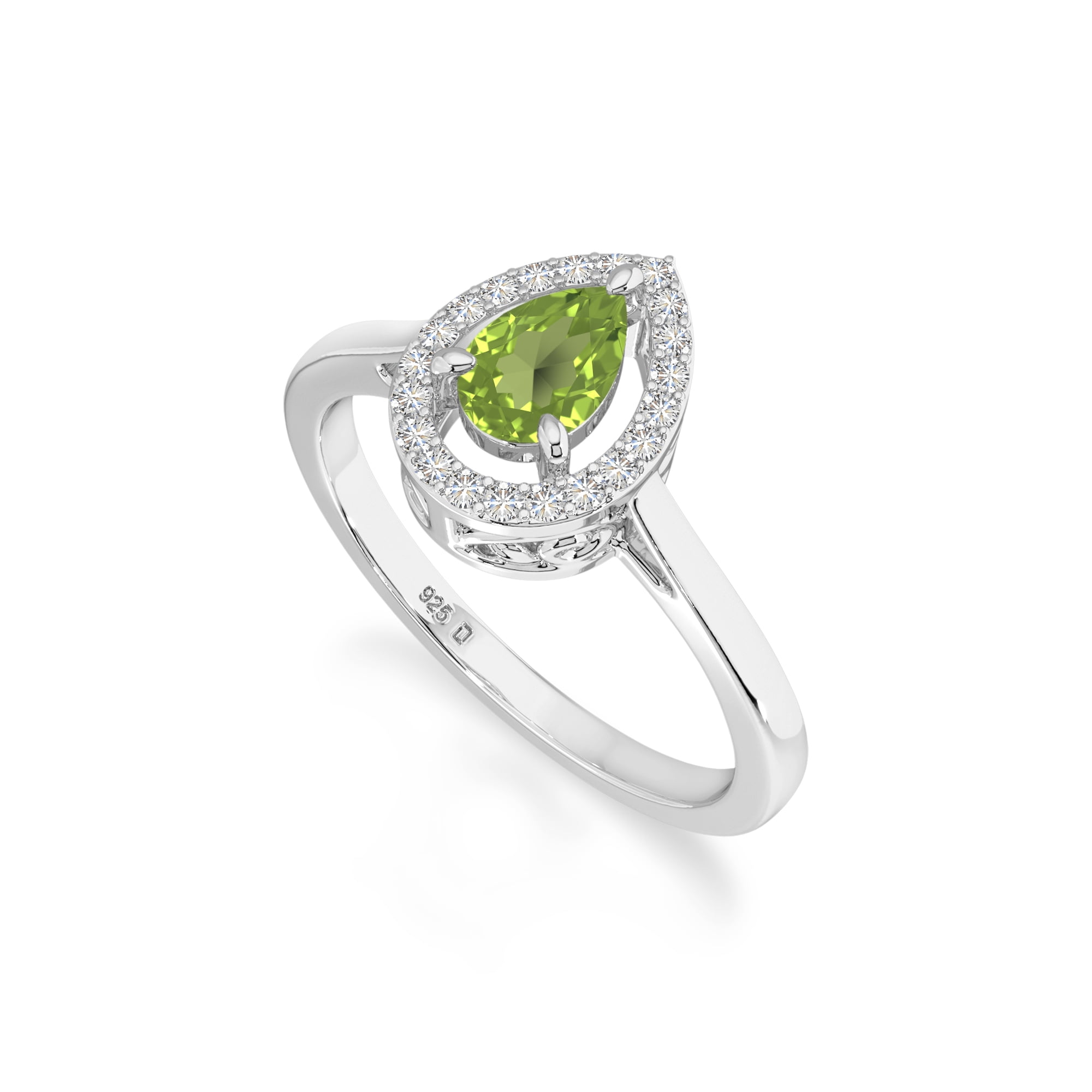 Pear Natural Peridot Halo Rings for Women in Sterling Silver, August ...