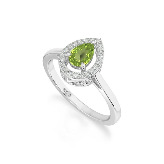 Pear Natural Peridot Halo Rings for Women in Sterling Silver, August ...