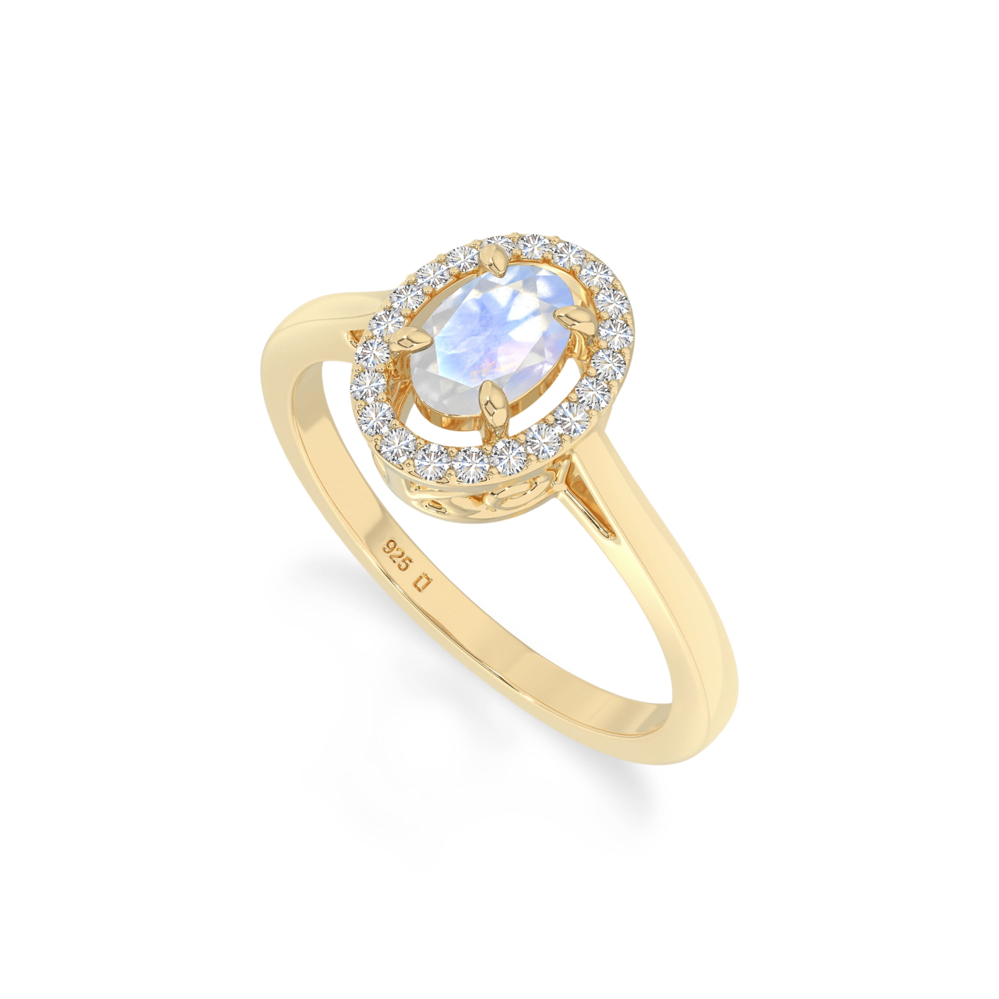 Pear Natural Rainbow Moonstone Halo Rings for Women in 18K Yellow Gold ...