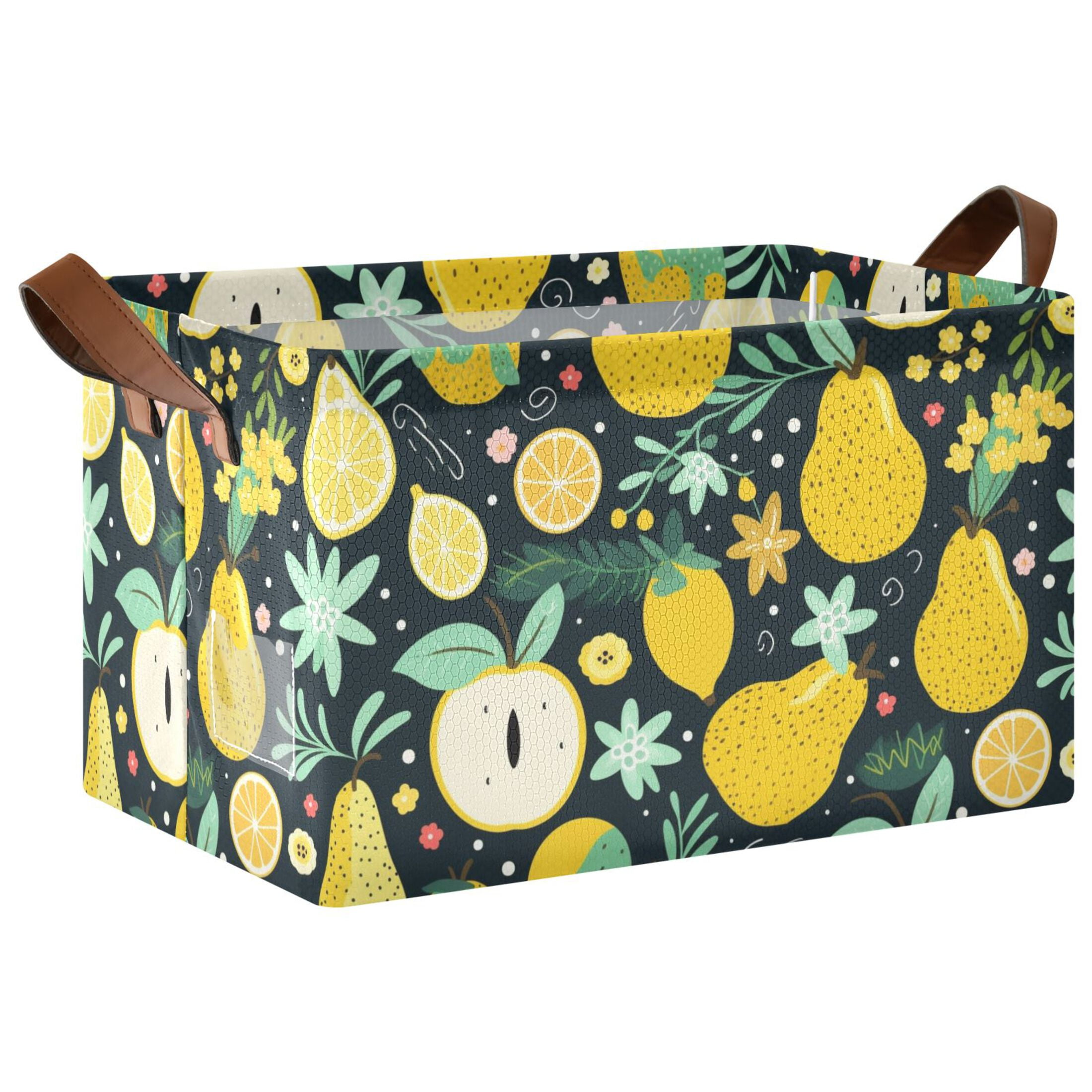 Pear Orange Orange Flower Collapsible Storage Bins Fabric Shelf Baskets ...