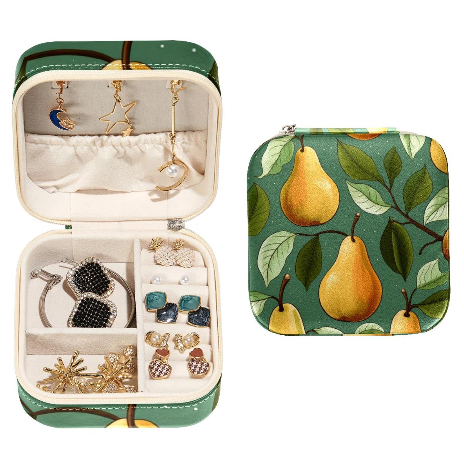 Pear Pattern Jewelry Box: Travel-Portable Square Organizer Box for ...