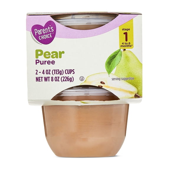 Parent's Choice Baby Food Pear Puree 4 oz Cups Stage 1 for 4-6 Months ...
