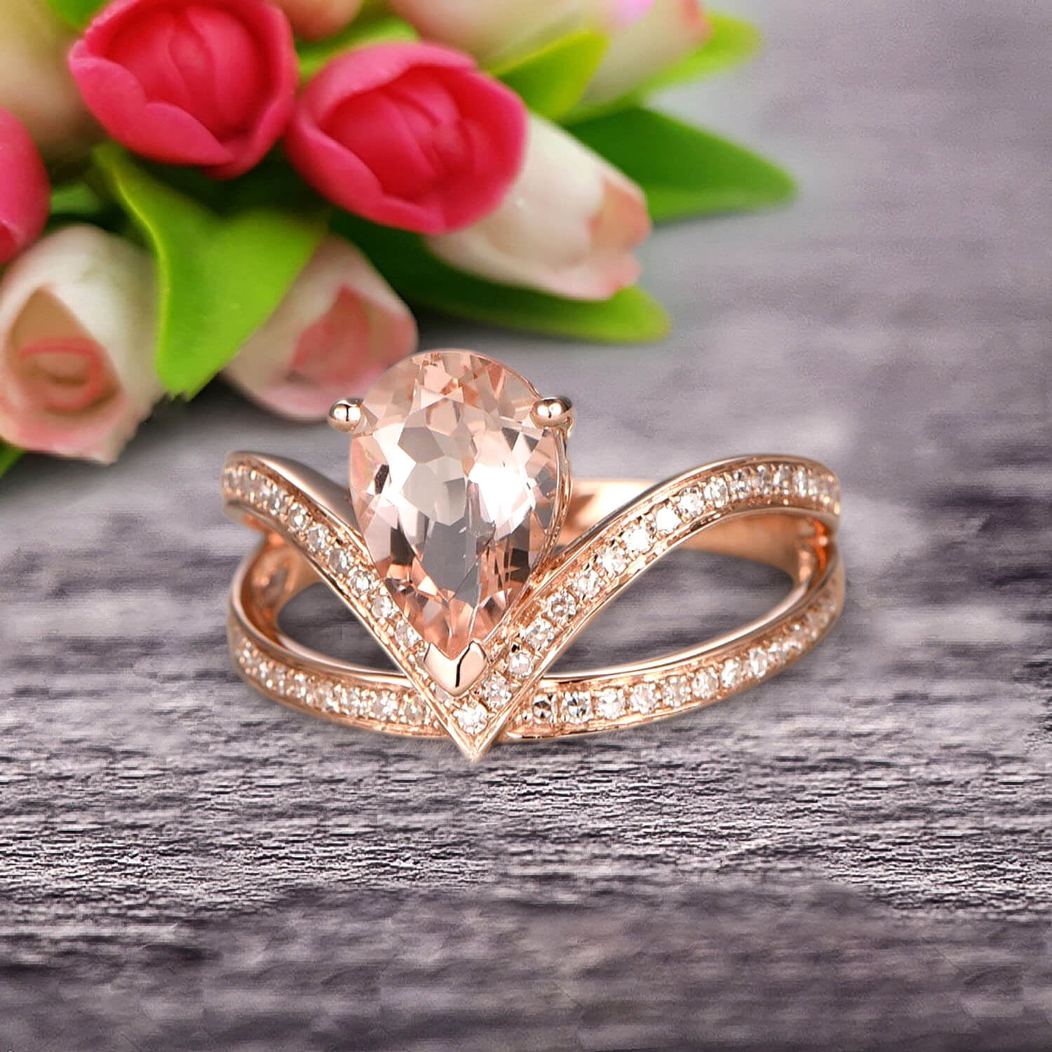 Pear Shape 1.50 Carat Morganite Engagement Ring Wedding Ring ...