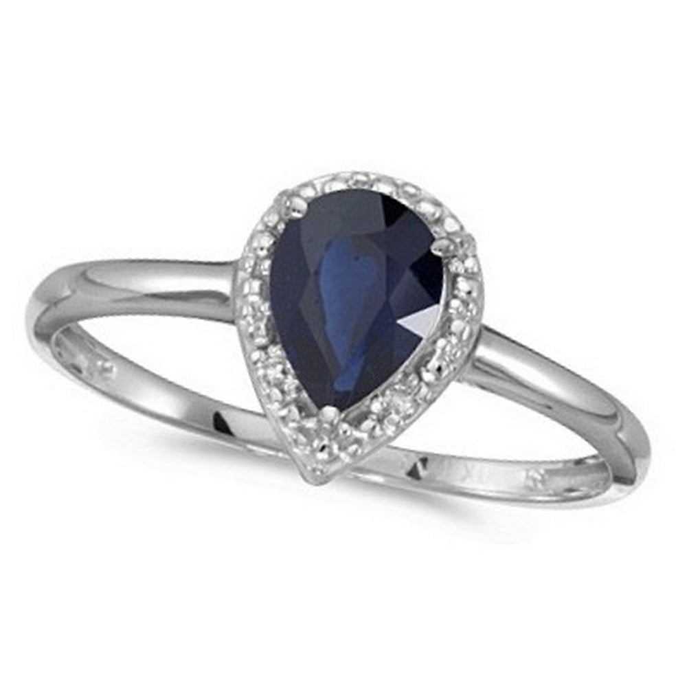 Pear Shape Blue Sapphire and Diamond Cocktail Ring 14k White Gold ...