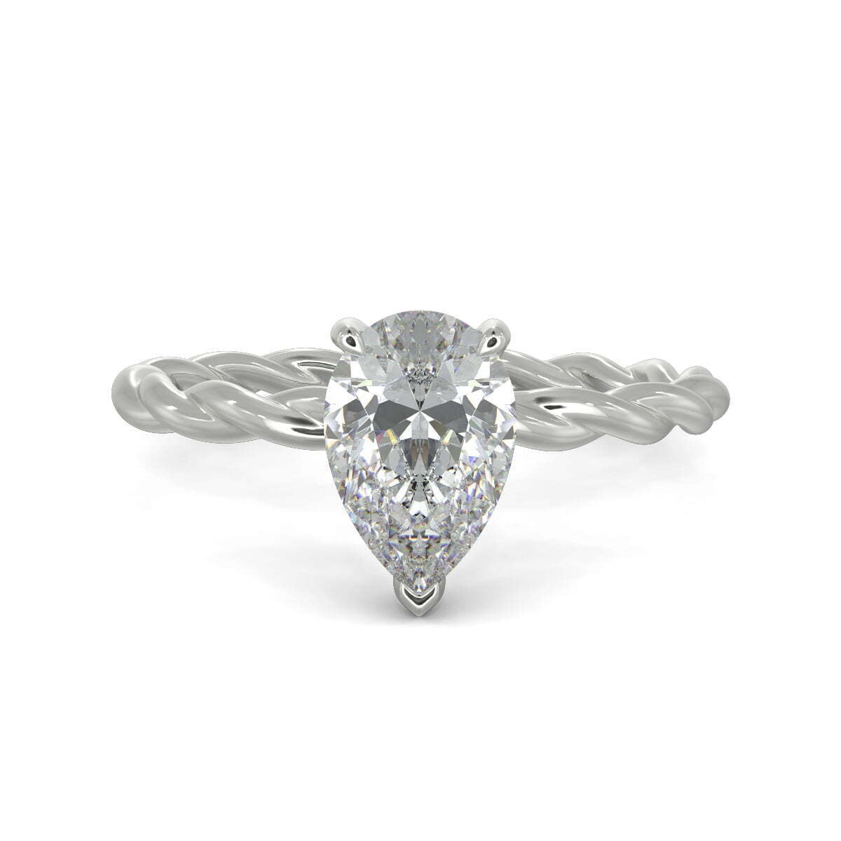 Pear Shape Diamond Engagement Ring, Twisted Shank Ring, Hidden Halo ...