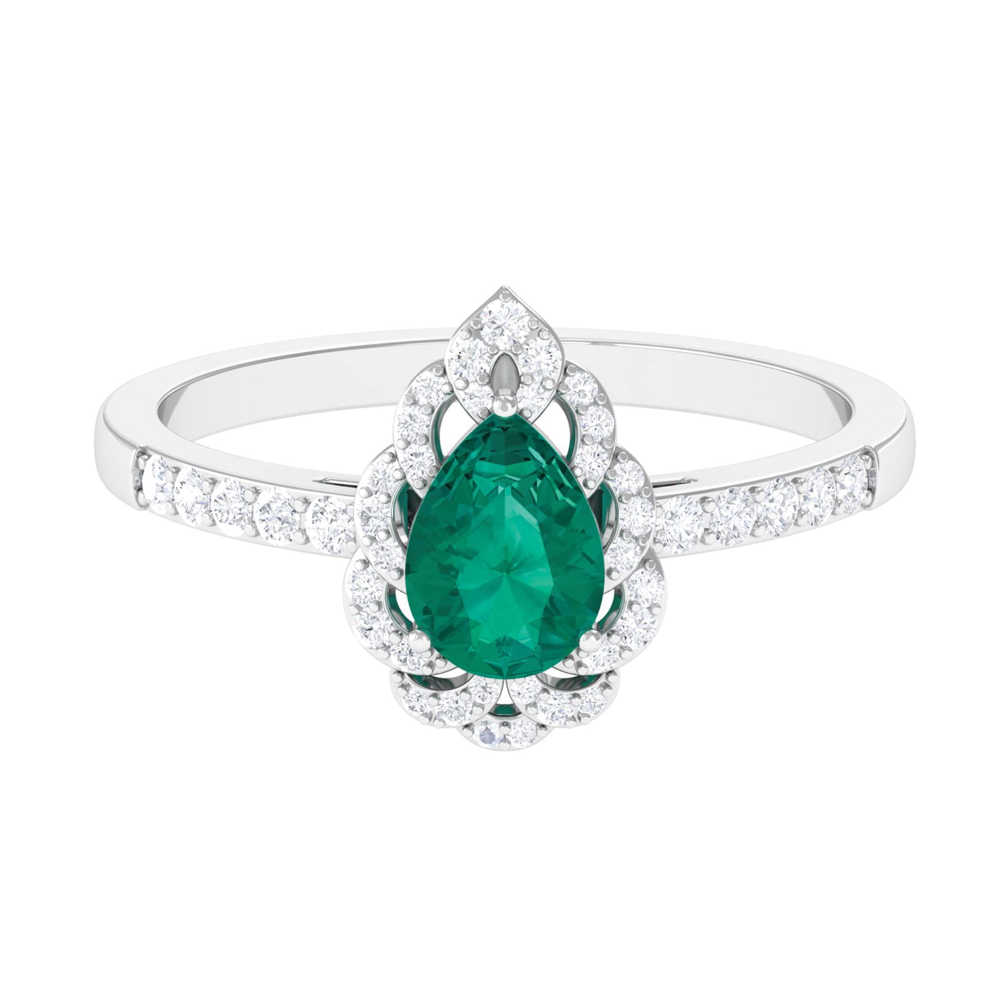 Pear Shape Emerald Cocktail Ring with Diamond for Women - AAA Quality ...