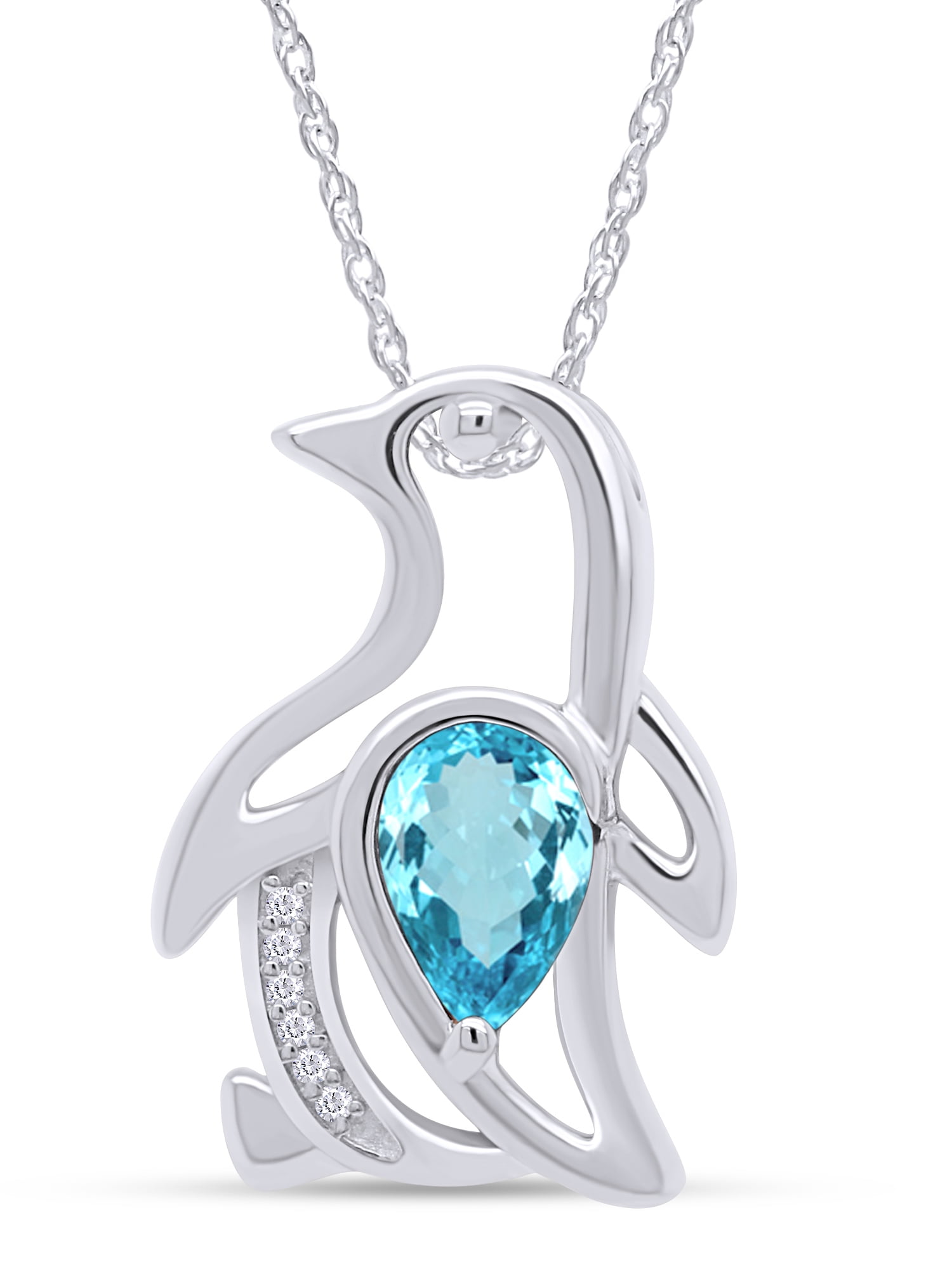 AFFY Pear Shape Simulated Aquamarine & White Cubic Zirconia Penguin ...