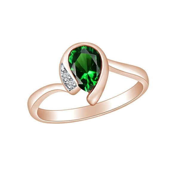 AFFY Pear Shape Simulated Emerald & White Natural Diamond Accent Halo ...