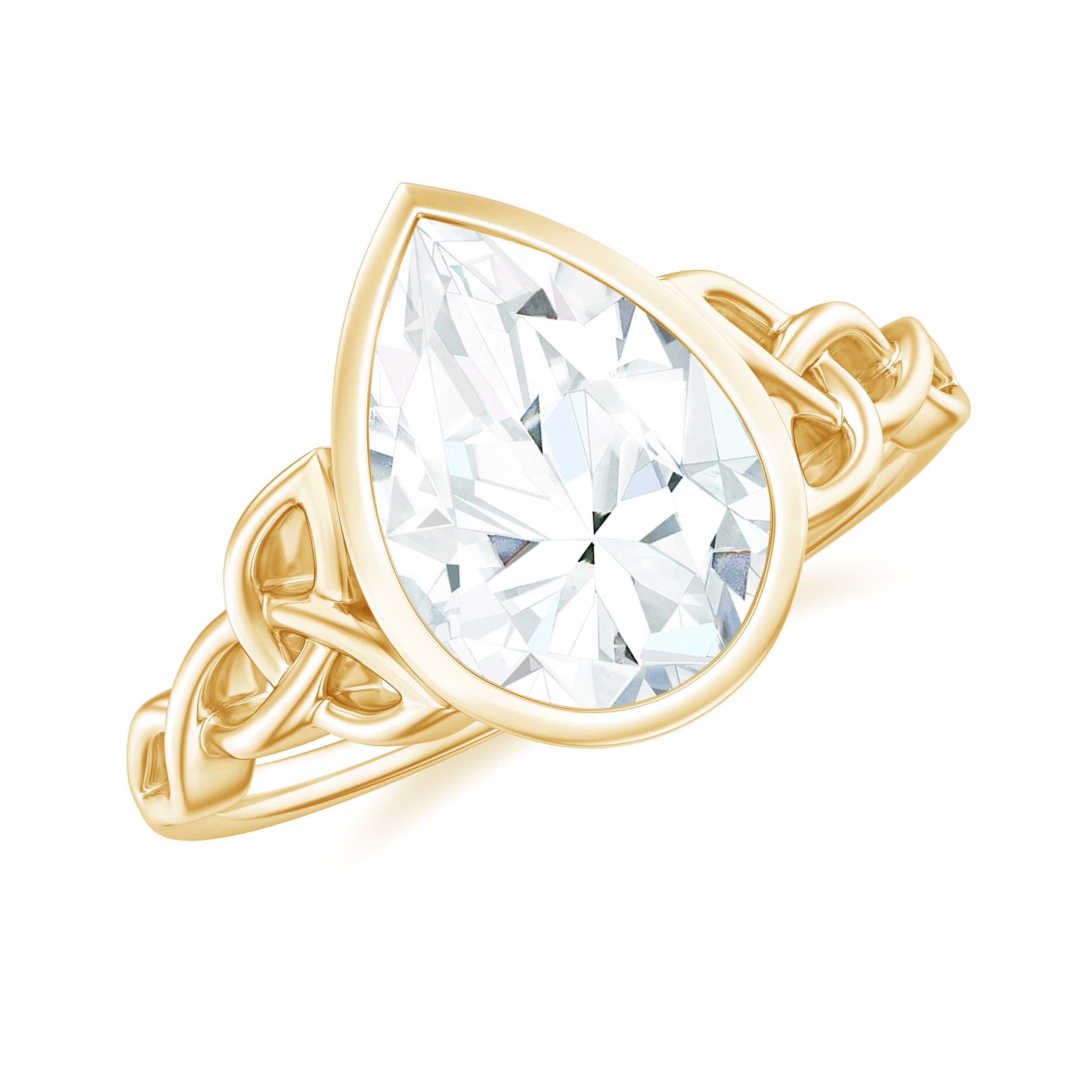 Pear Shape Solitaire Moissanite Celtic Knot Engagement Ring (2 Ct, 7X10 mm, D-VS1 Grade), 10K ...