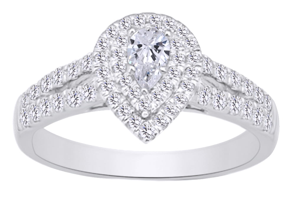 Pear Shaped Double Halo Engagement Rings