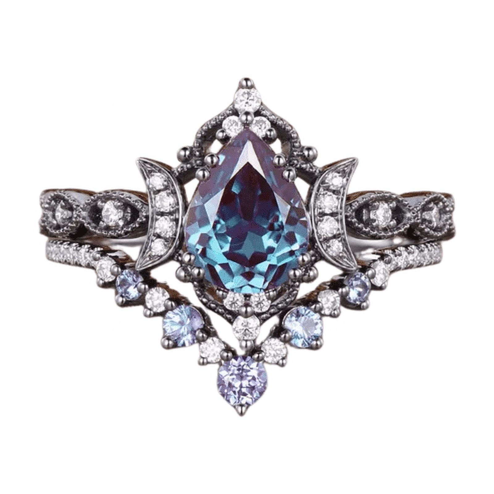 Pear Shaped Alexandrite Ring Set in 14K Black Gold Finish- Moon ...