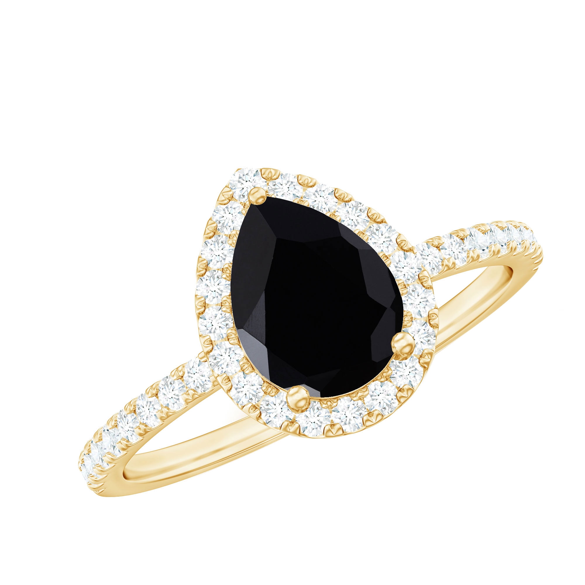 Rosec Jewels Black Onyx Teardrop Engagement Ring with Halo - Black Onyx ...