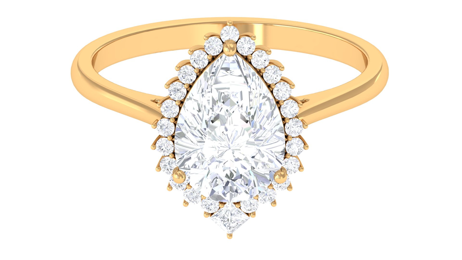 Pear Shaped Cubic Zirconia Engagement Ring with Halo for Women, 14K ...
